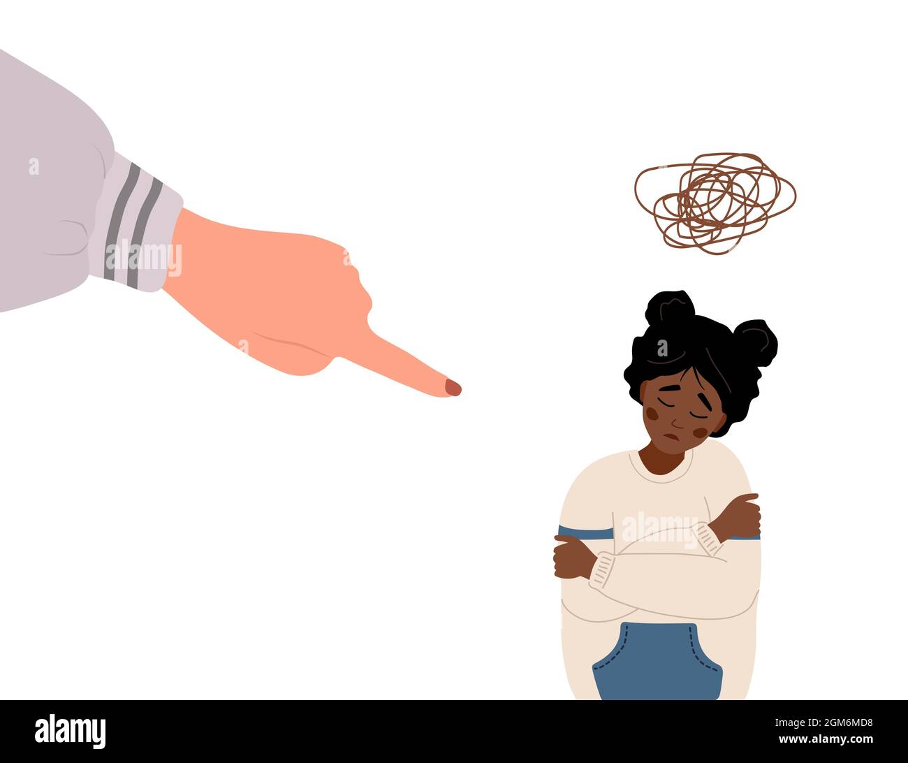 Social bullying. Finger pointing on sad african girl. Depressed ...