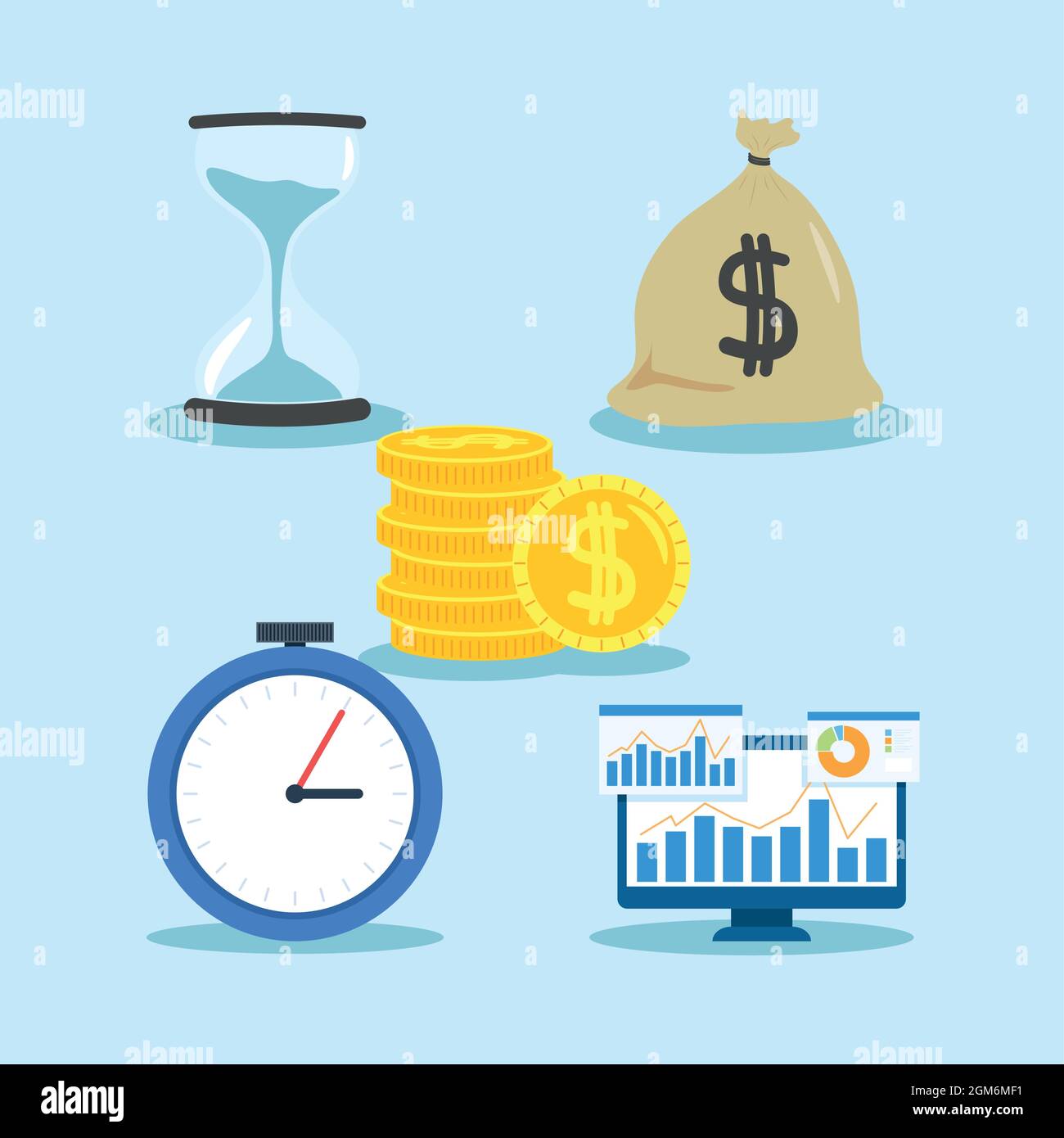 business and management symbols on blue background Stock Vector Image ...