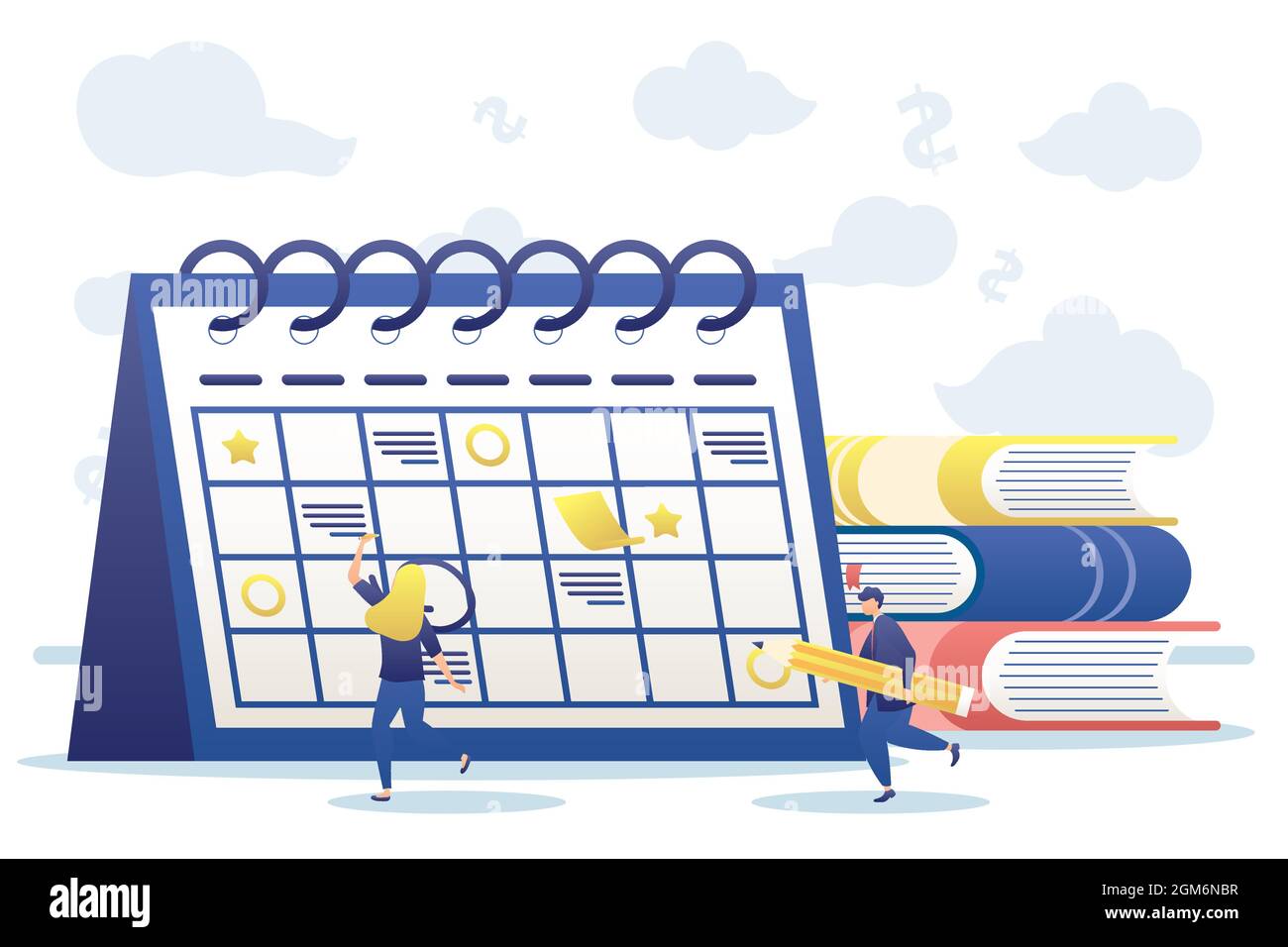 woman and man with calendar planning design Stock Vector Image & Art ...