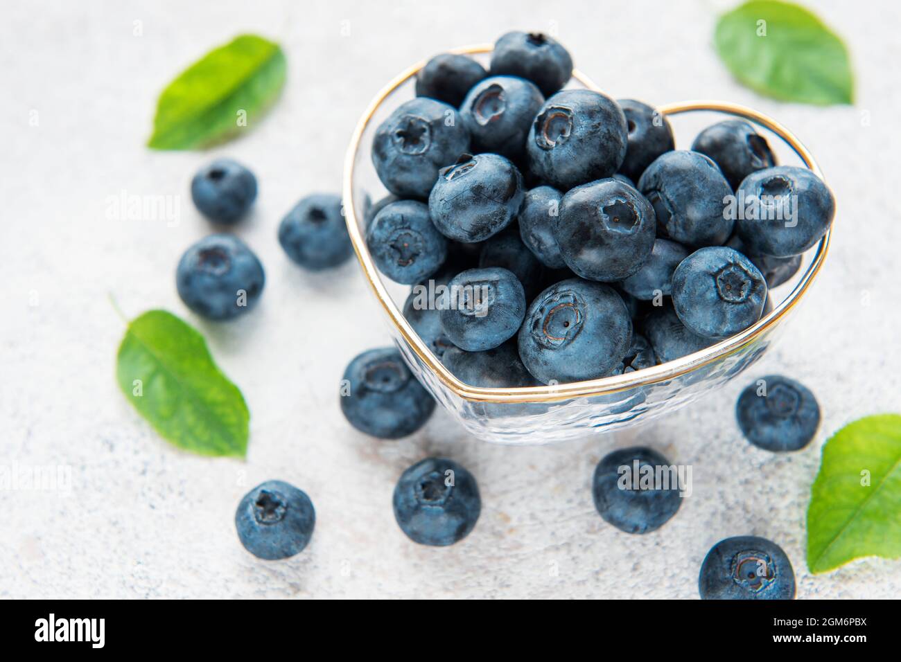 Freshly picked blueberries on a concrete background. Concept for ...