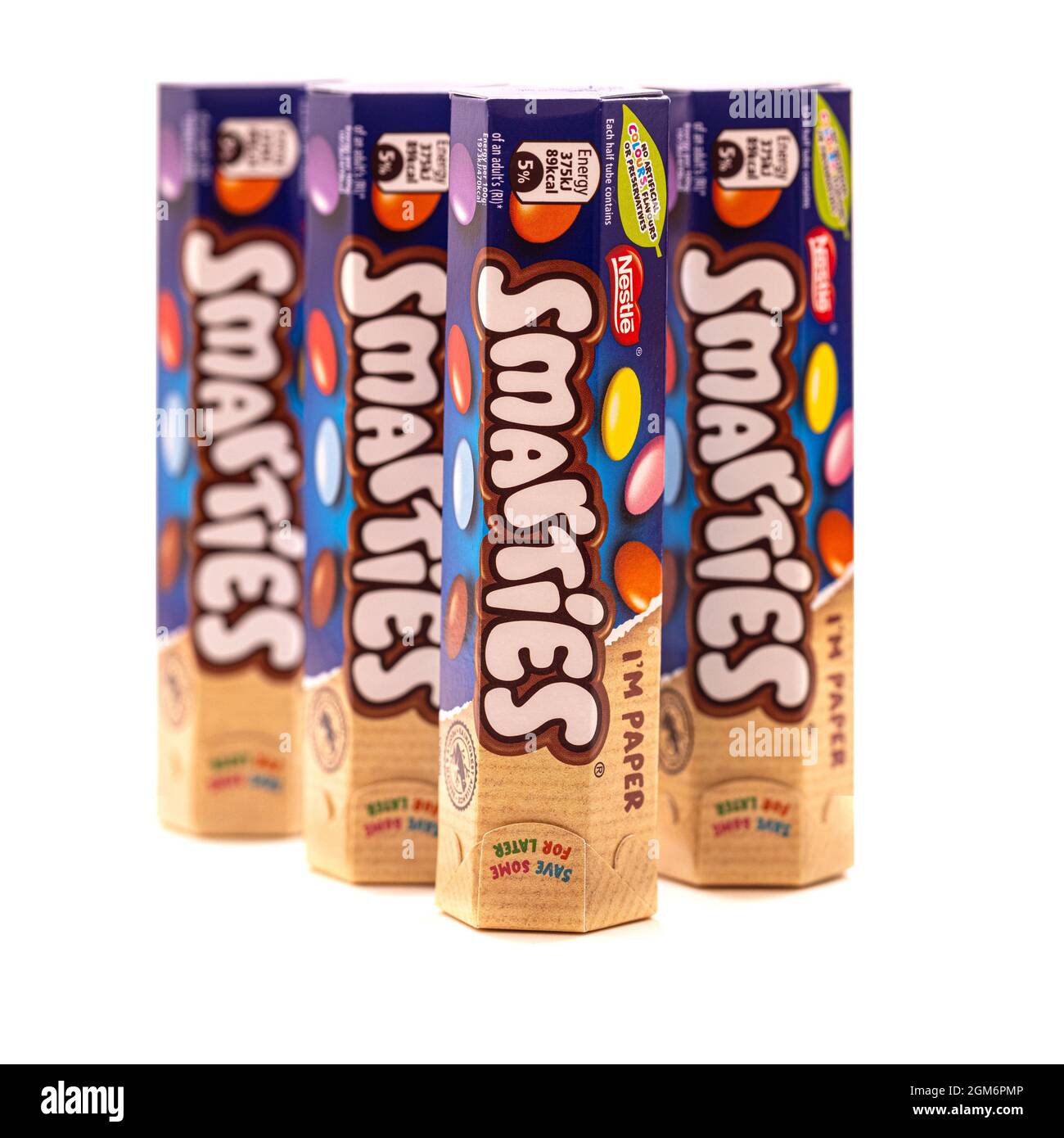 SWINDON, UK - SEPTEMBER 17, 2021: Tubes of Smarties in the new 100% ...