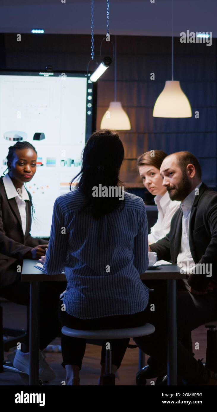 Selective focus workaholic businesswoman back hi-res stock photography ...