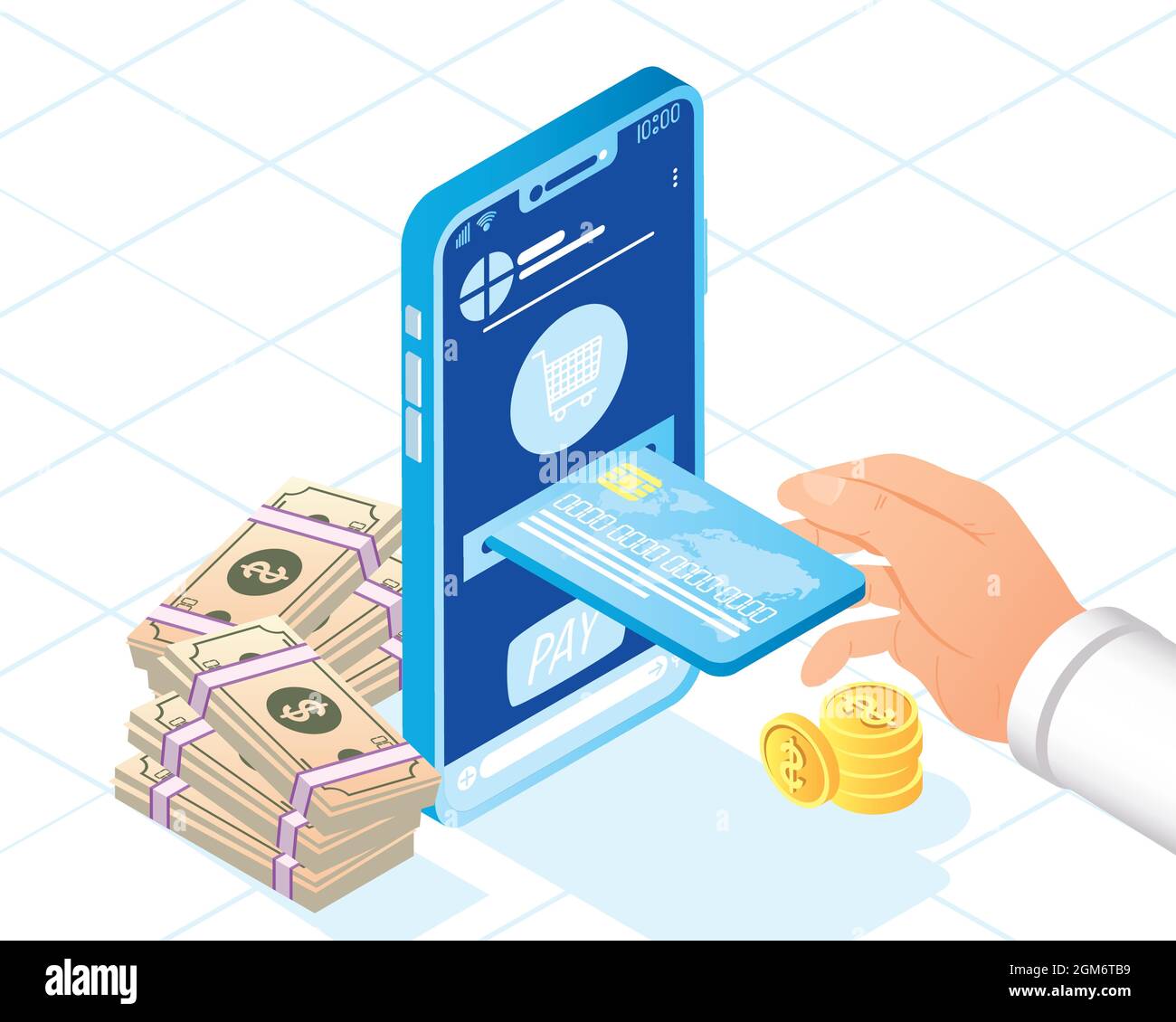 smartphone and payment online symbols on white background Stock Vector ...