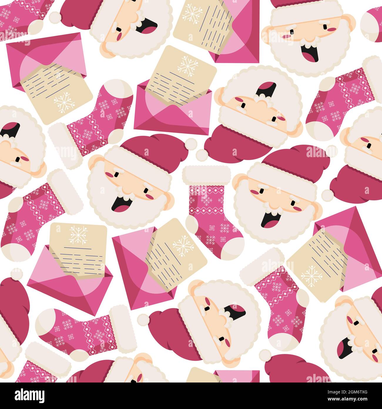 Seamless pattern of Christmas symbols and Santa head in flat style ...