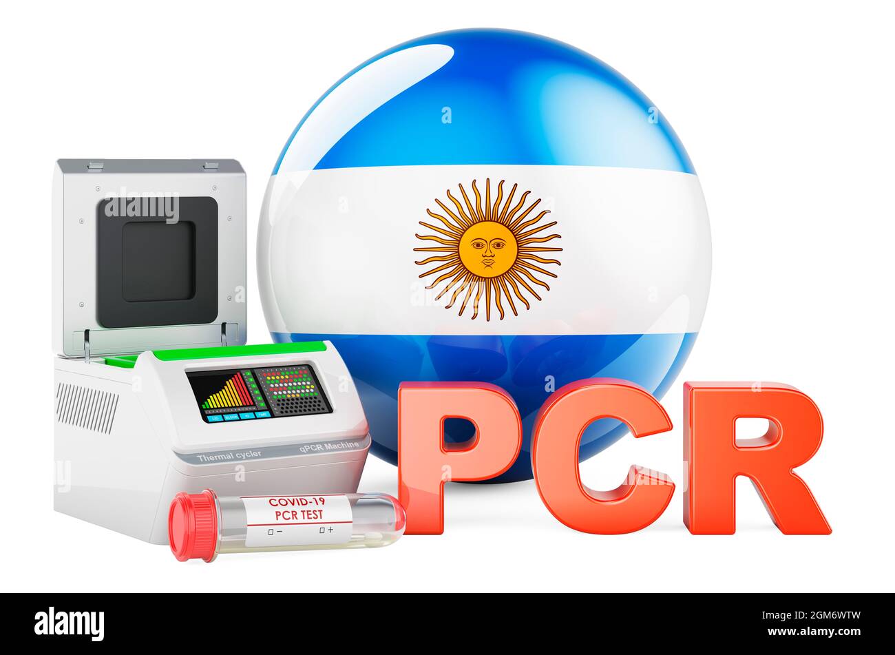 PCR test for COVID-19 in Argentina, concept. PCR thermal cycler with ...