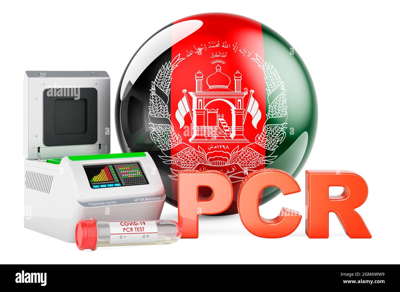 PCR test for COVID-19 in Afghanistan, concept. PCR thermal cycler with ...