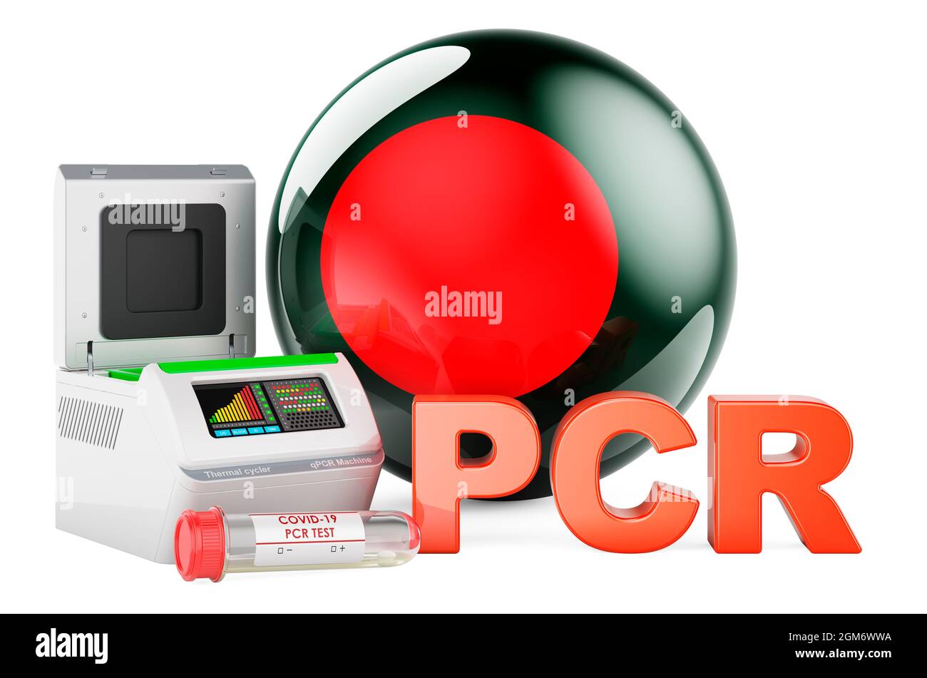 PCR test for COVID-19 in Bangladesh, concept. PCR thermal cycler with ...