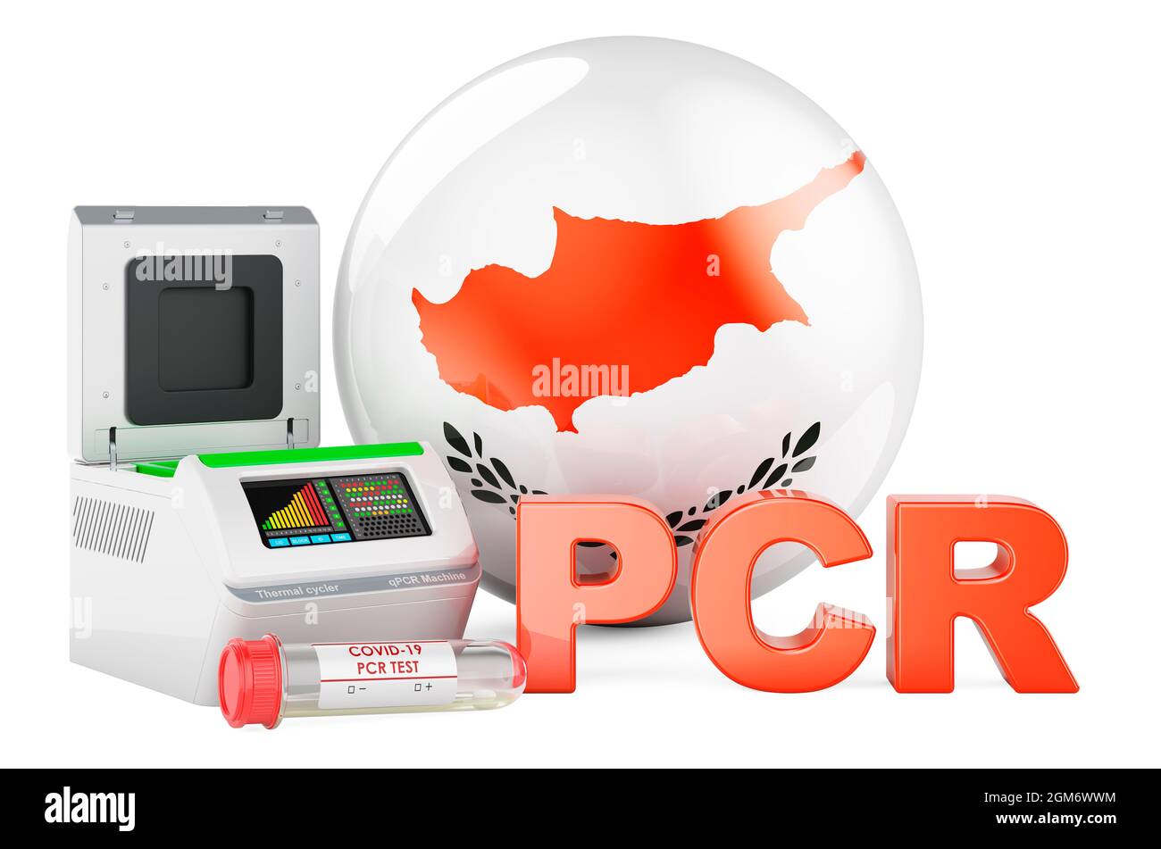 PCR test for COVID-19 in Cyprus, concept. PCR thermal cycler with ...