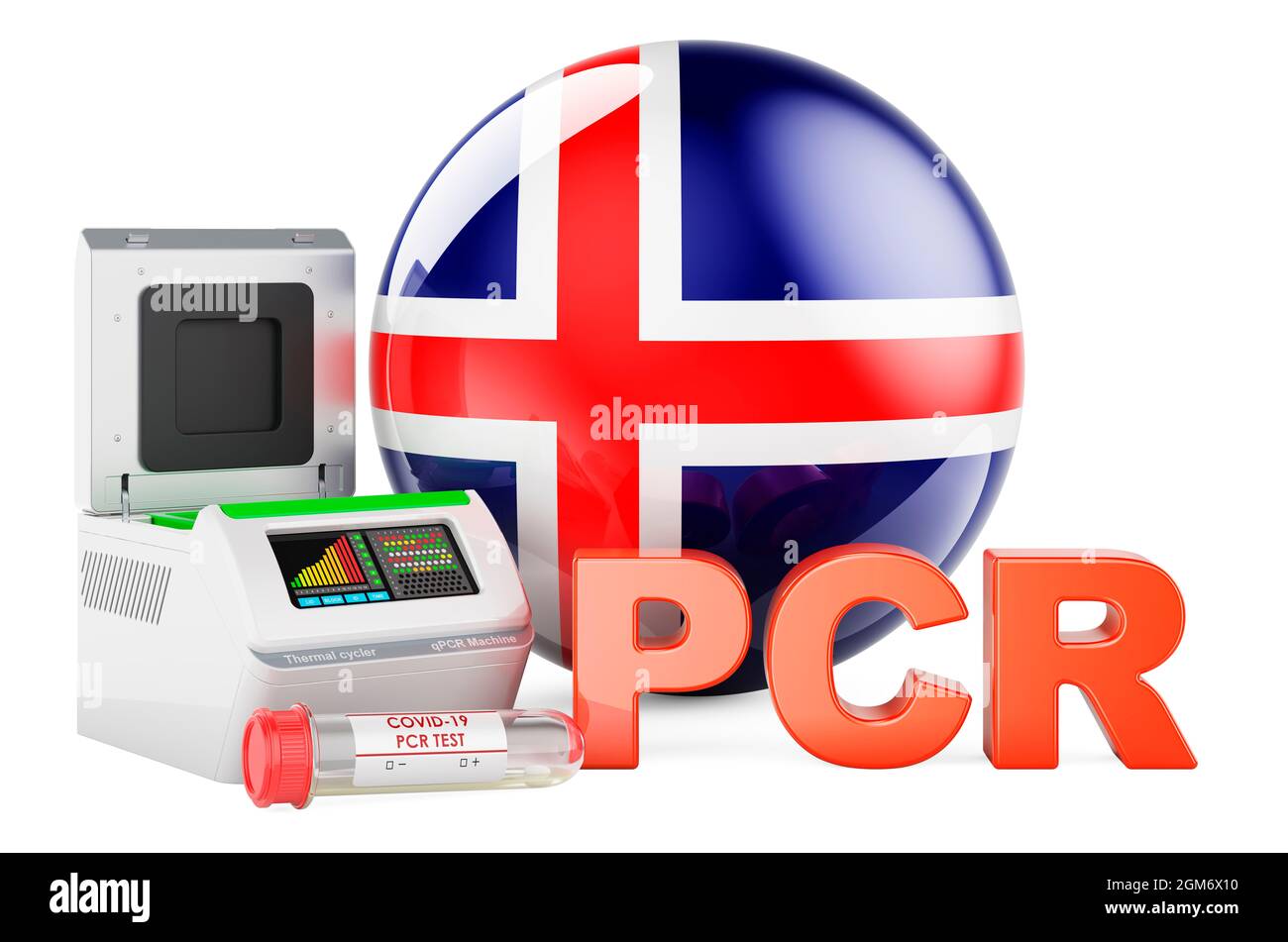 PCR test for COVID-19 in Iceland, concept. PCR thermal cycler with ...