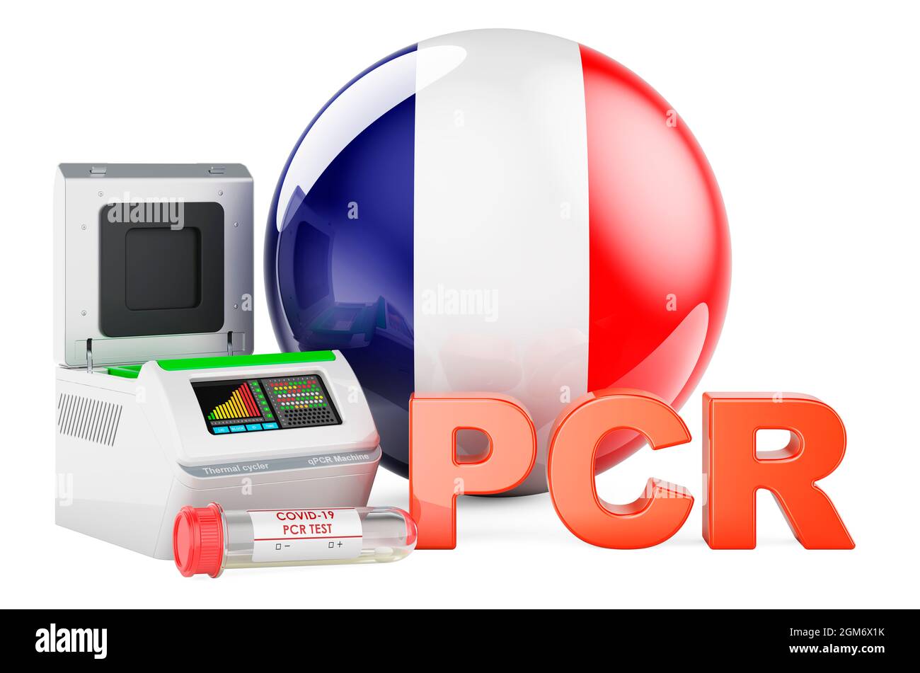 PCR test for COVID-19 in France, concept. PCR thermal cycler with ...