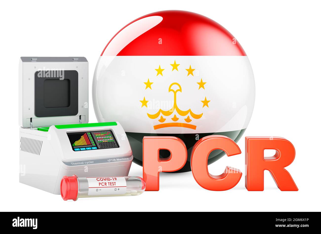PCR test for COVID-19 in Tajikistan, concept. PCR thermal cycler with ...