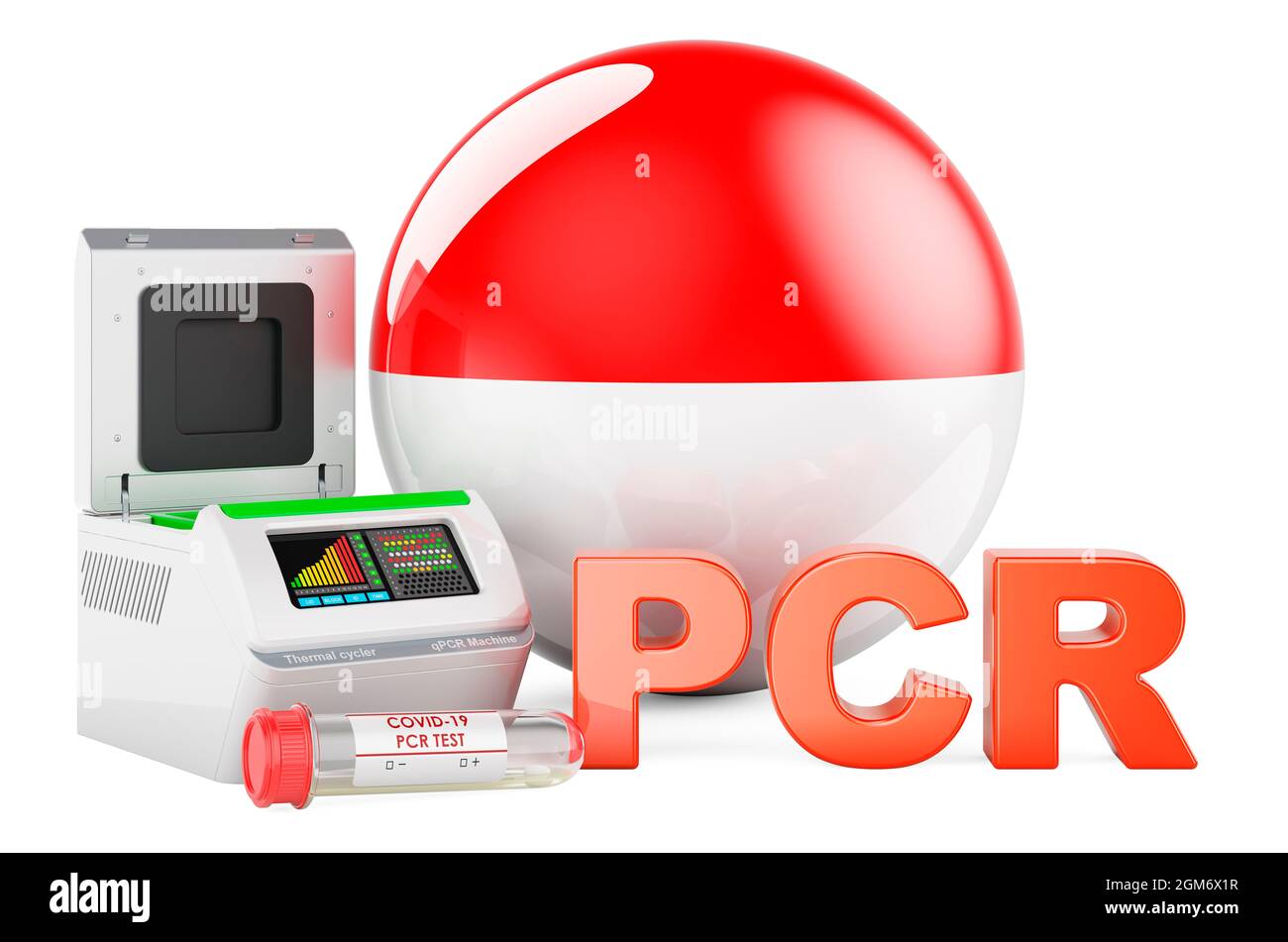PCR test for COVID-19 in Indonesia, concept. PCR thermal cycler with ...