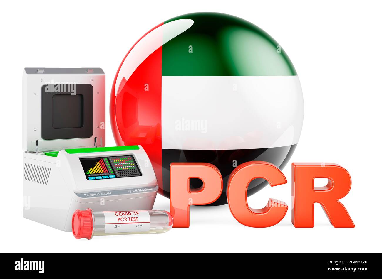 PCR test for COVID-19 in the UAE, concept. PCR thermal cycler with the ...