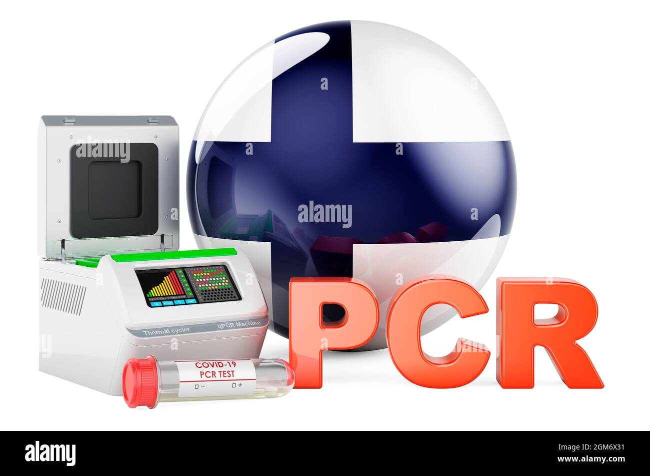 PCR test for COVID-19 in Finland, concept. PCR thermal cycler with ...