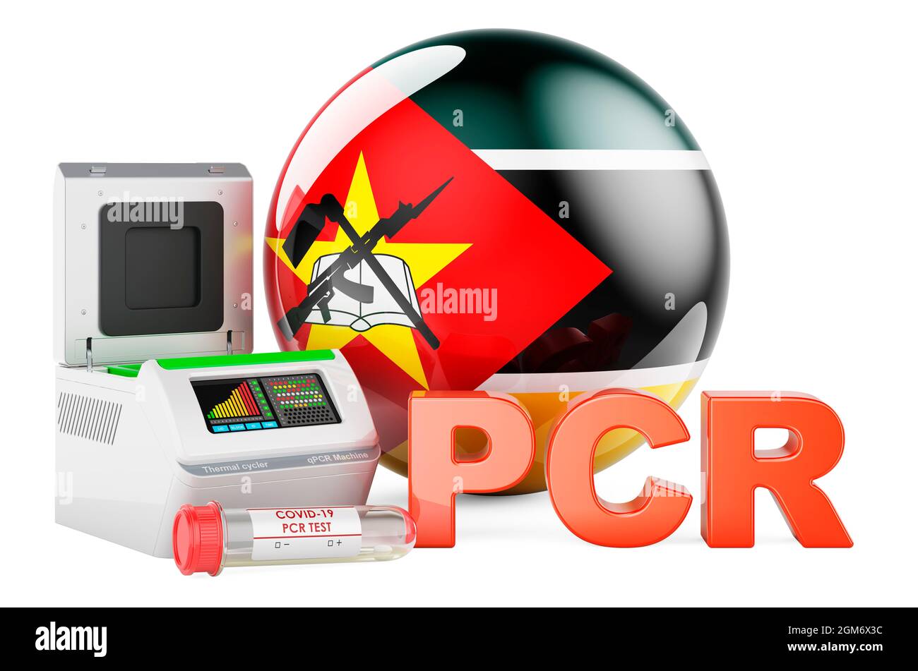 PCR test for COVID-19 in Mozambique, concept. PCR thermal cycler with ...