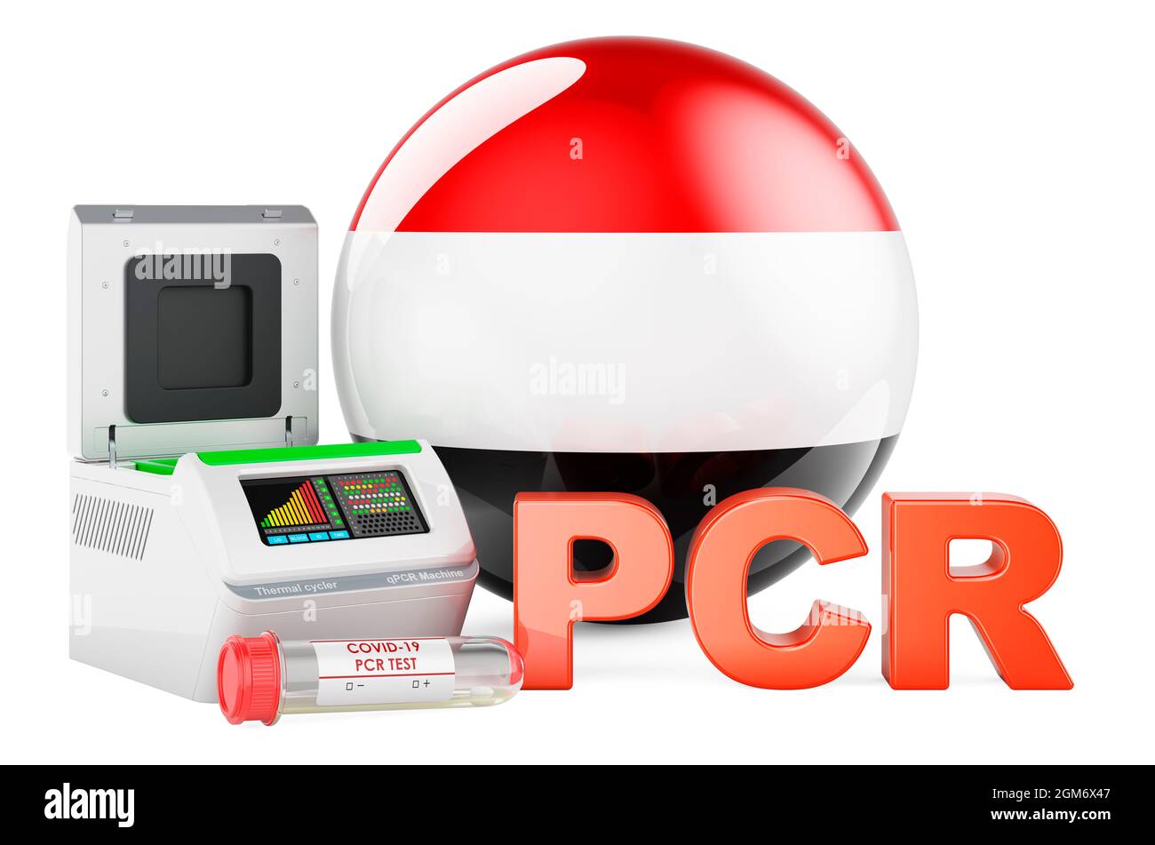 PCR test for COVID-19 in Yemen, concept. PCR thermal cycler with Yemeni ...