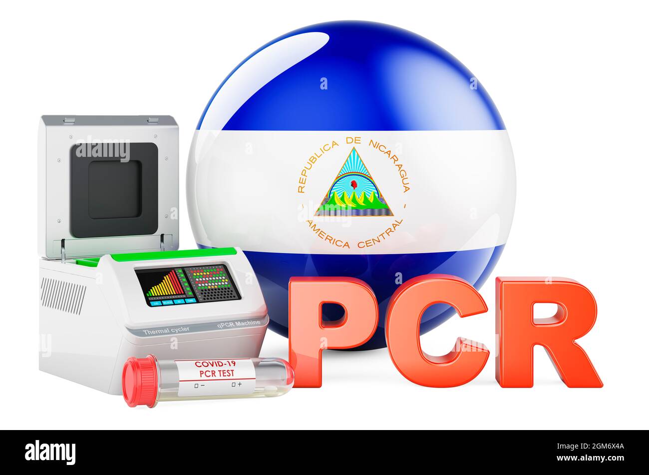 PCR test for COVID-19 in Nicaragua, concept. PCR thermal cycler with ...