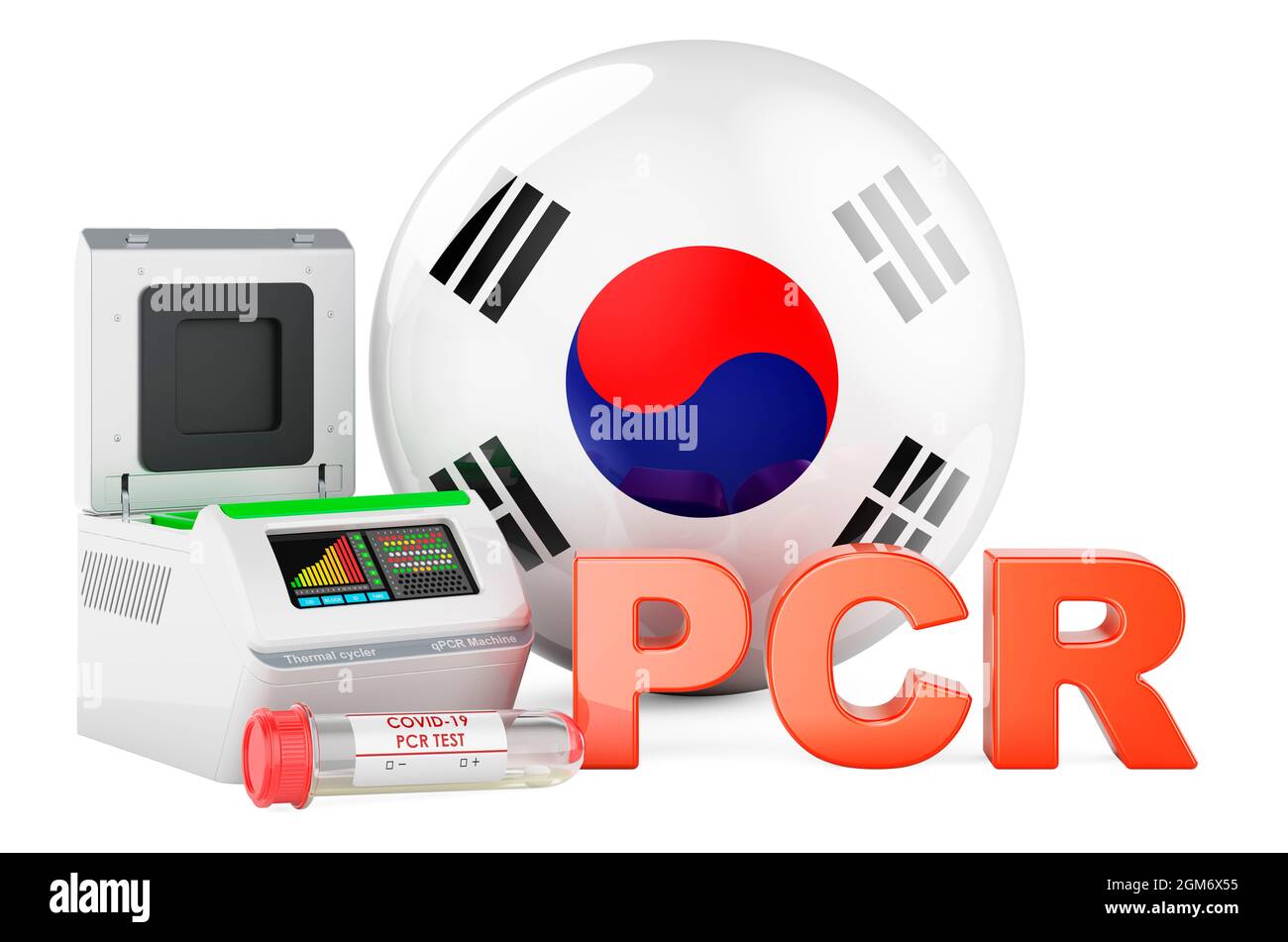 PCR test for COVID-19 in South Korea, concept. PCR thermal cycler with ...