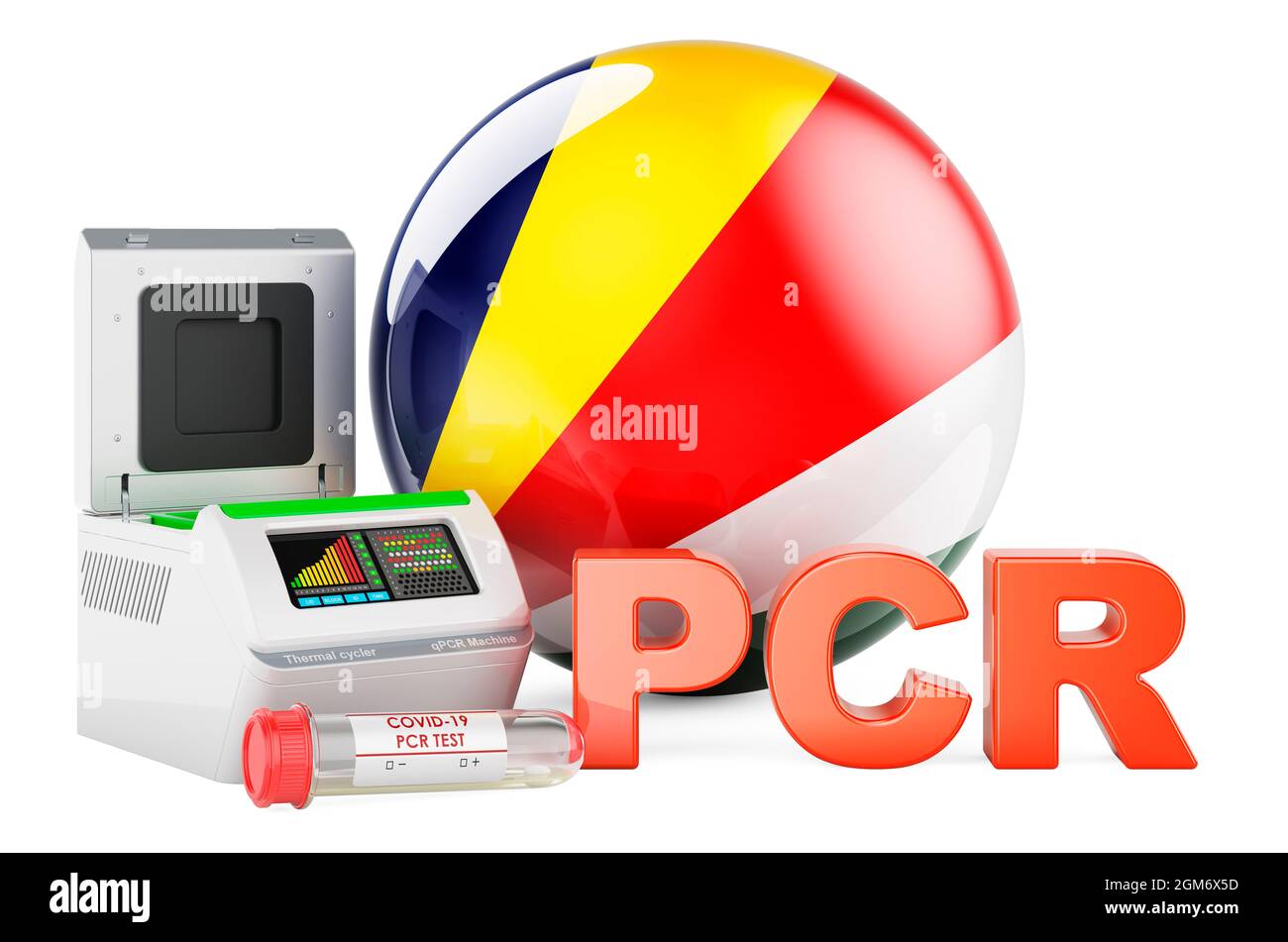 PCR test for COVID-19 in Seychelles, concept. PCR thermal cycler with ...