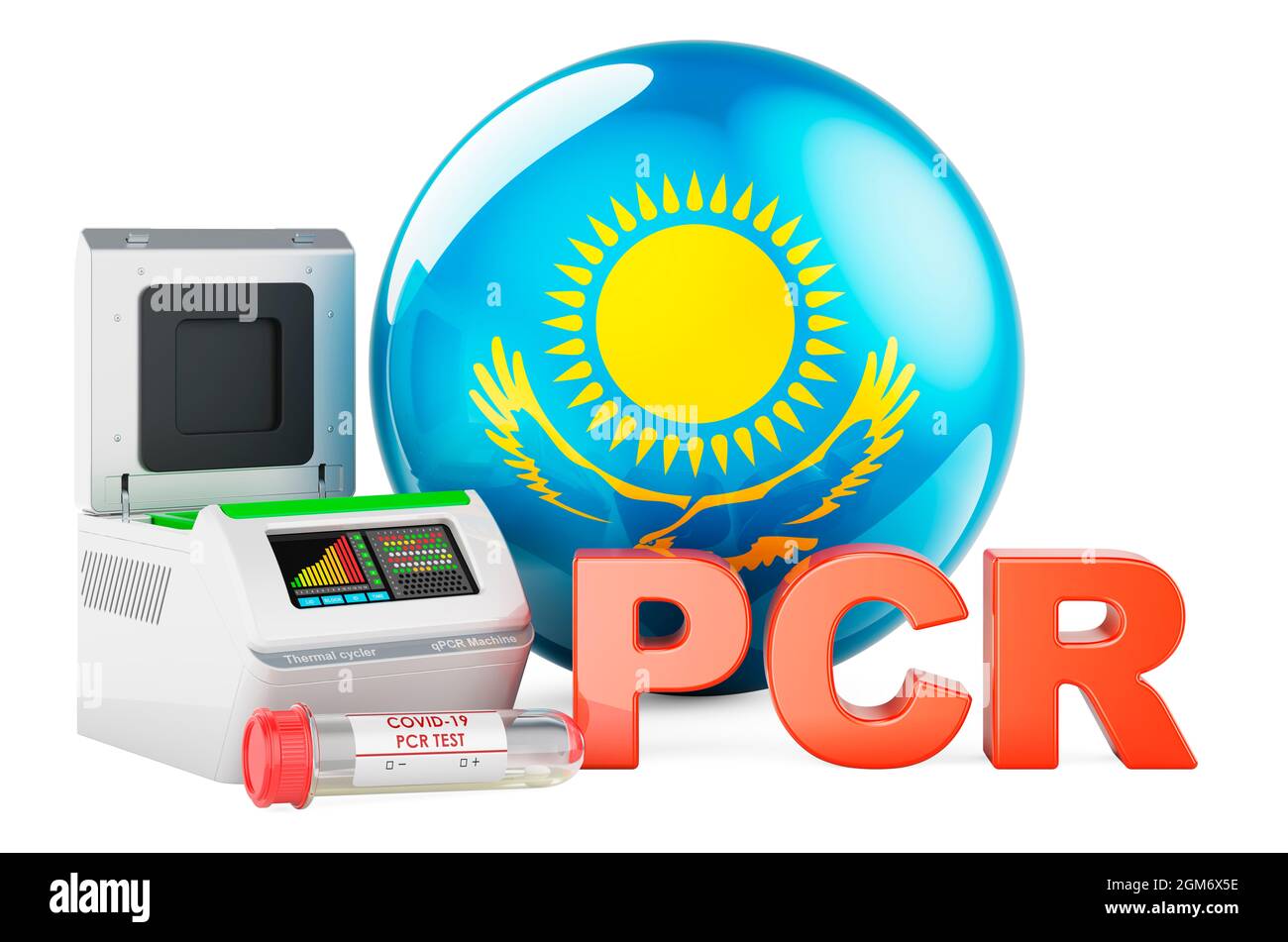 PCR test for COVID-19 in Kazakhstan, concept. PCR thermal cycler with ...