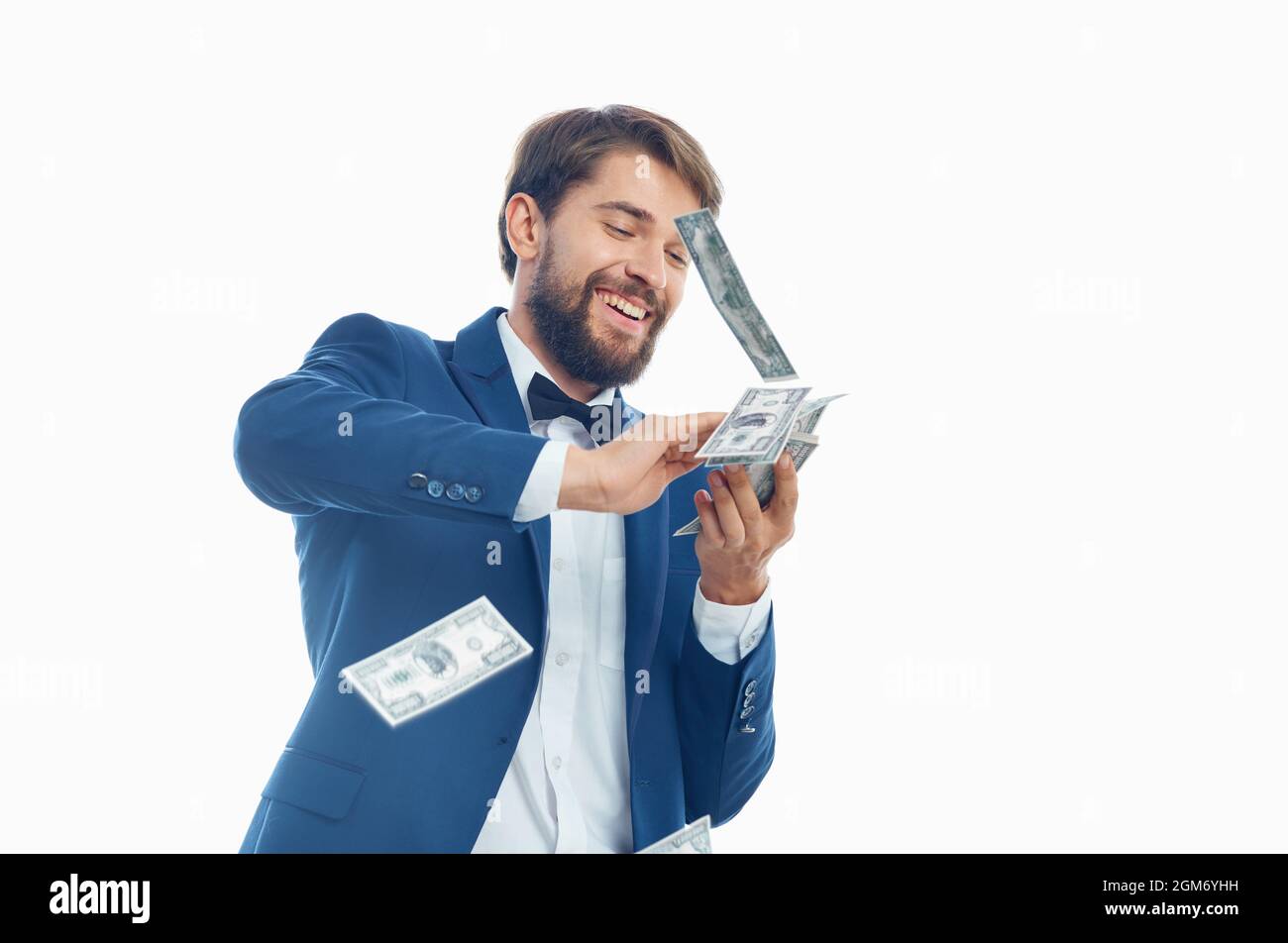 rich man money in hand isolated background Stock Photo - Alamy