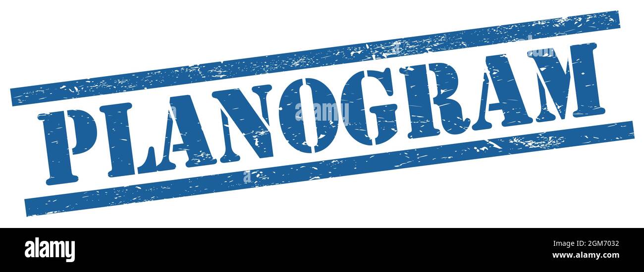 PLANOGRAM text on blue grungy rectangle vintage stamp Stock Photo - Alamy