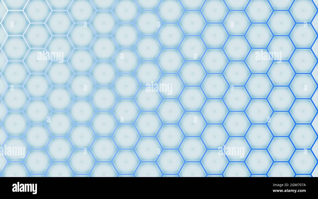 A cold blue honeycomb with a light blue glow gett stronger from left to ...