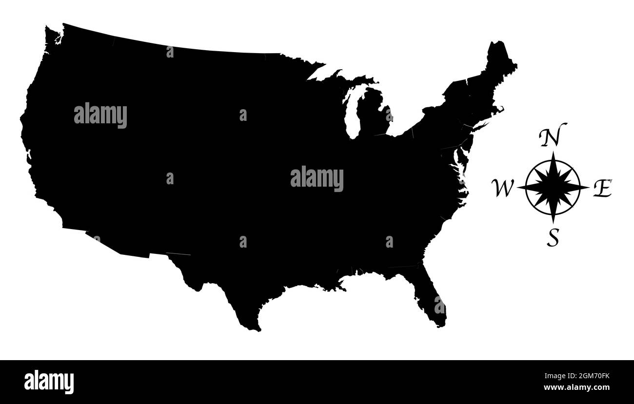 An outline map of TheUnited States of America in black silhouette style ...