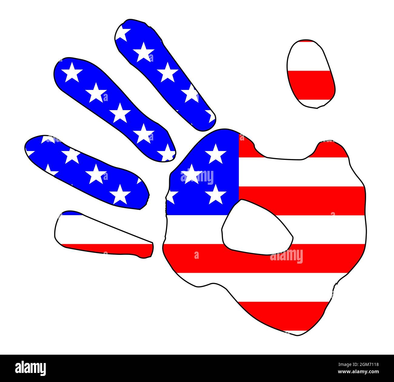 Hand Print Silhouette abstract drawing set over a drawing of the USA ...