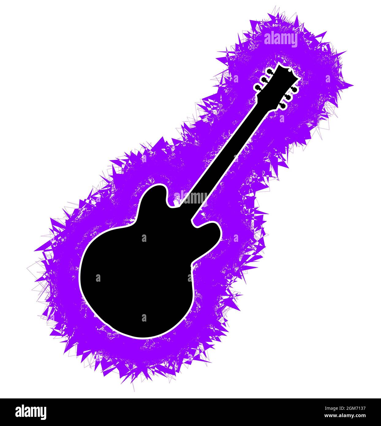 Black silhouette electric guitar over a grunge splatter background ...