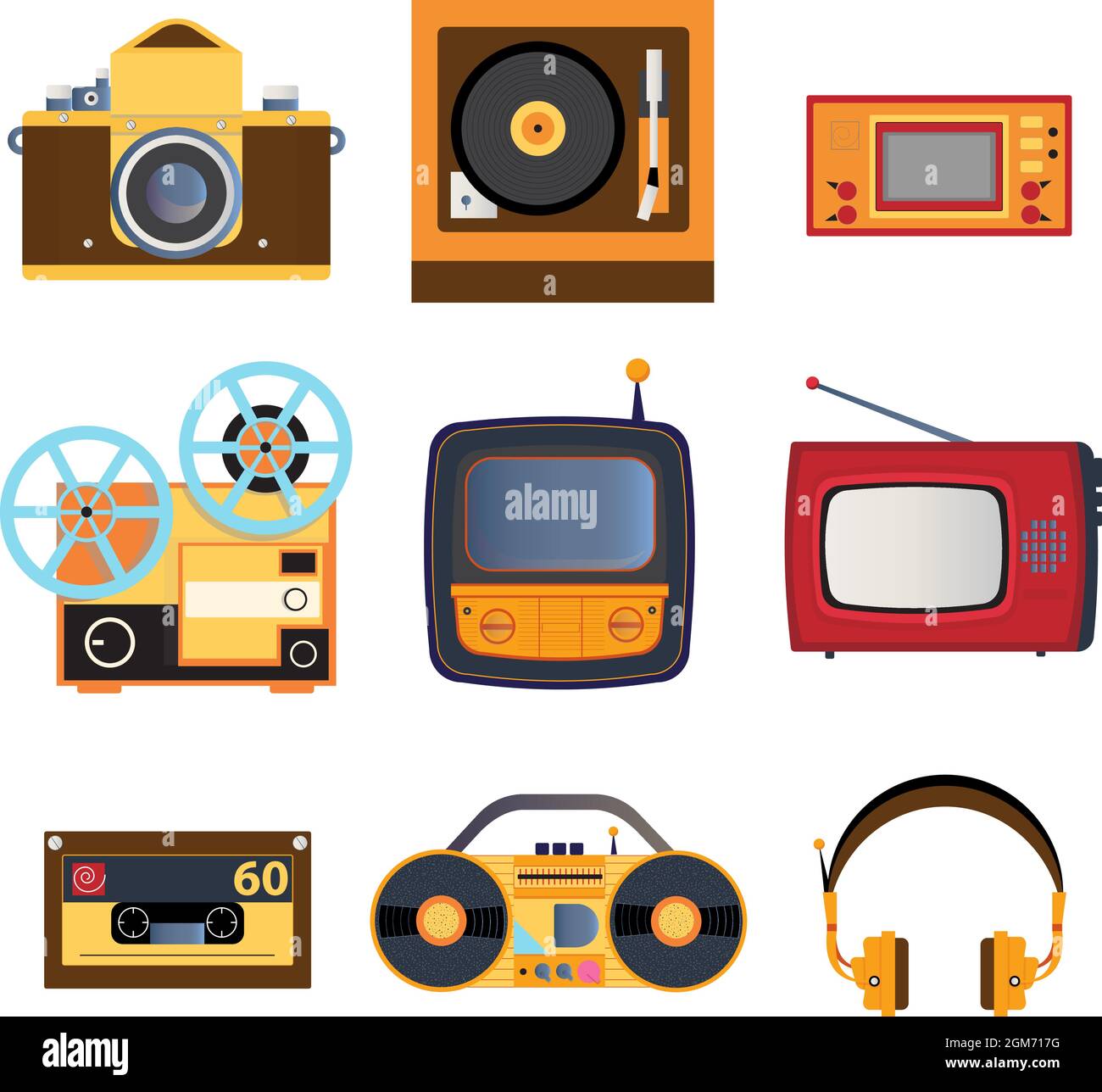 Retro media icons. Set of vector illustrations on the theme of retro ...