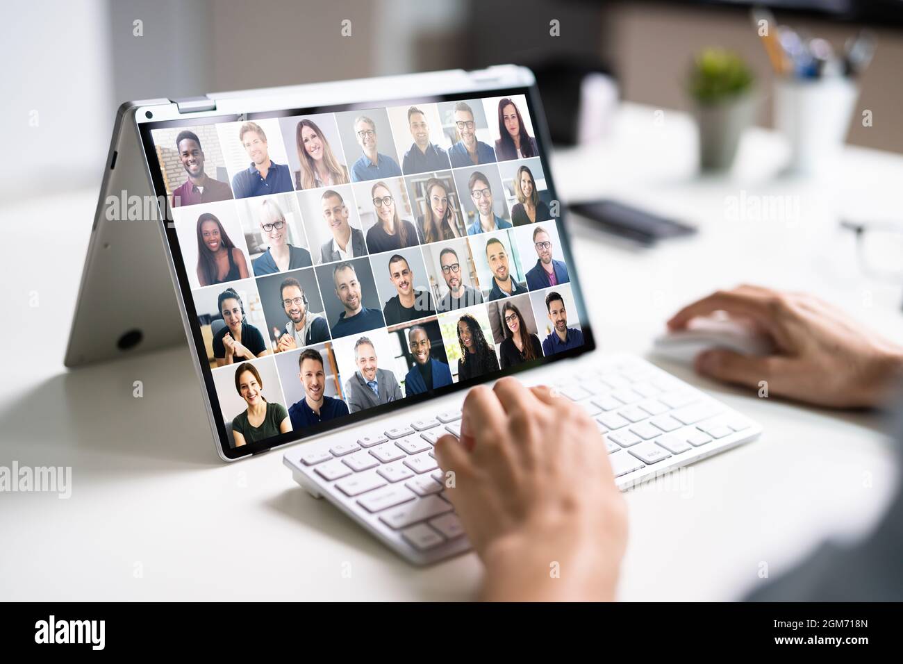 Virtual Video Conference Meeting Chat On Hybrid Laptop Stock Photo - Alamy