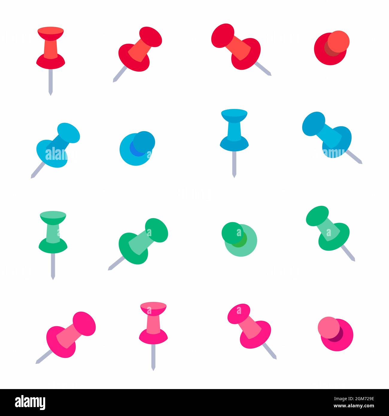 Office multi colored pins flat style paper pins vector illustration ...