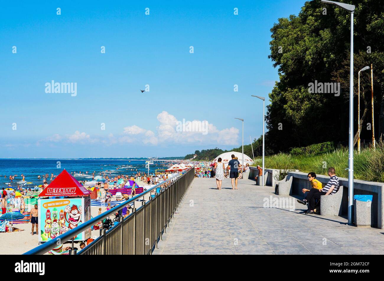 SARBINOWO, POLAND - Oct 21, 2016: A sunny beach with people having rest ...