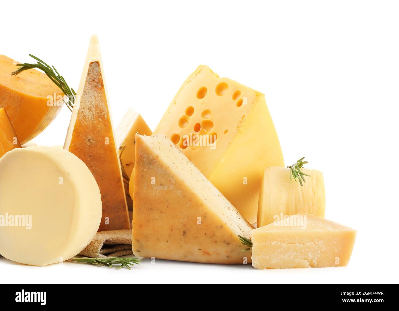 Different types of delicious cheese on white background Stock Photo - Alamy
