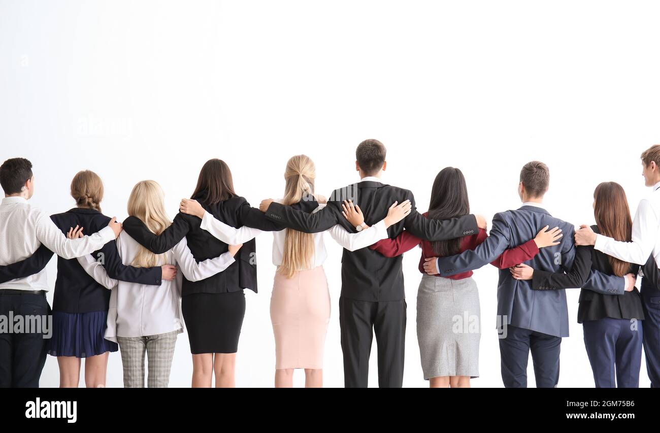 People standing together against white background. Unity concept Stock ...