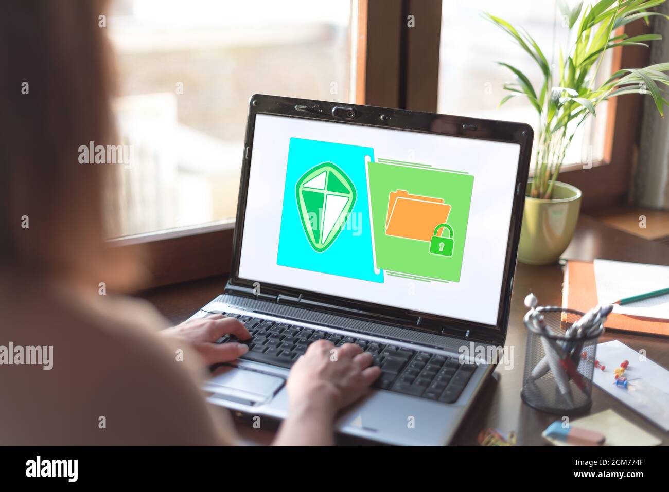 Laptop screen displaying a data protection concept Stock Photo - Alamy