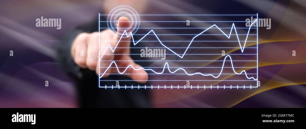Man touching business charts on a touch screen with his finger Stock ...