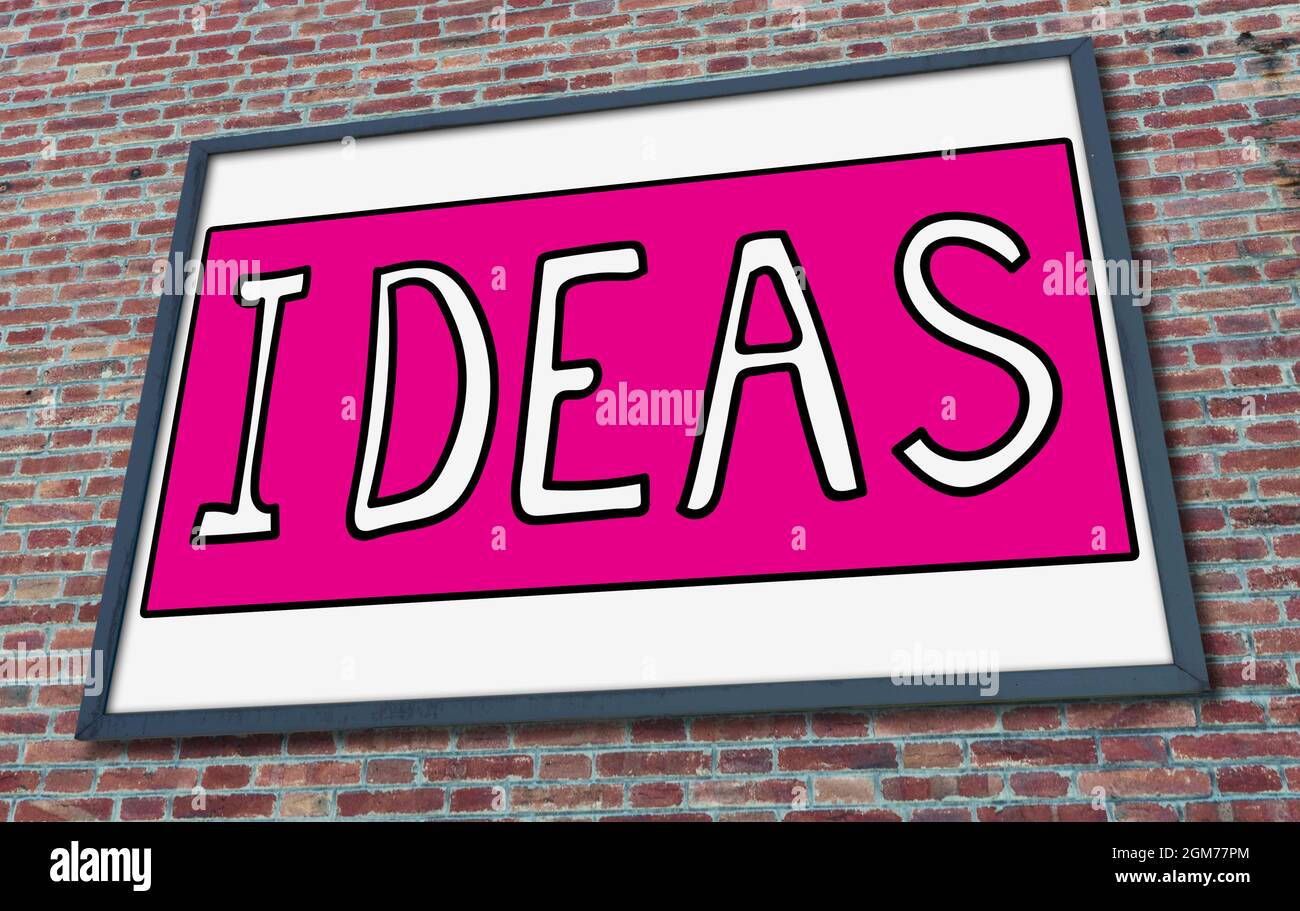 Ideas concept drawn on a billboard fixed on a brick wall Stock Photo ...
