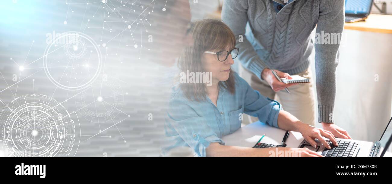 Business people working together in office; multiple exposure Stock ...