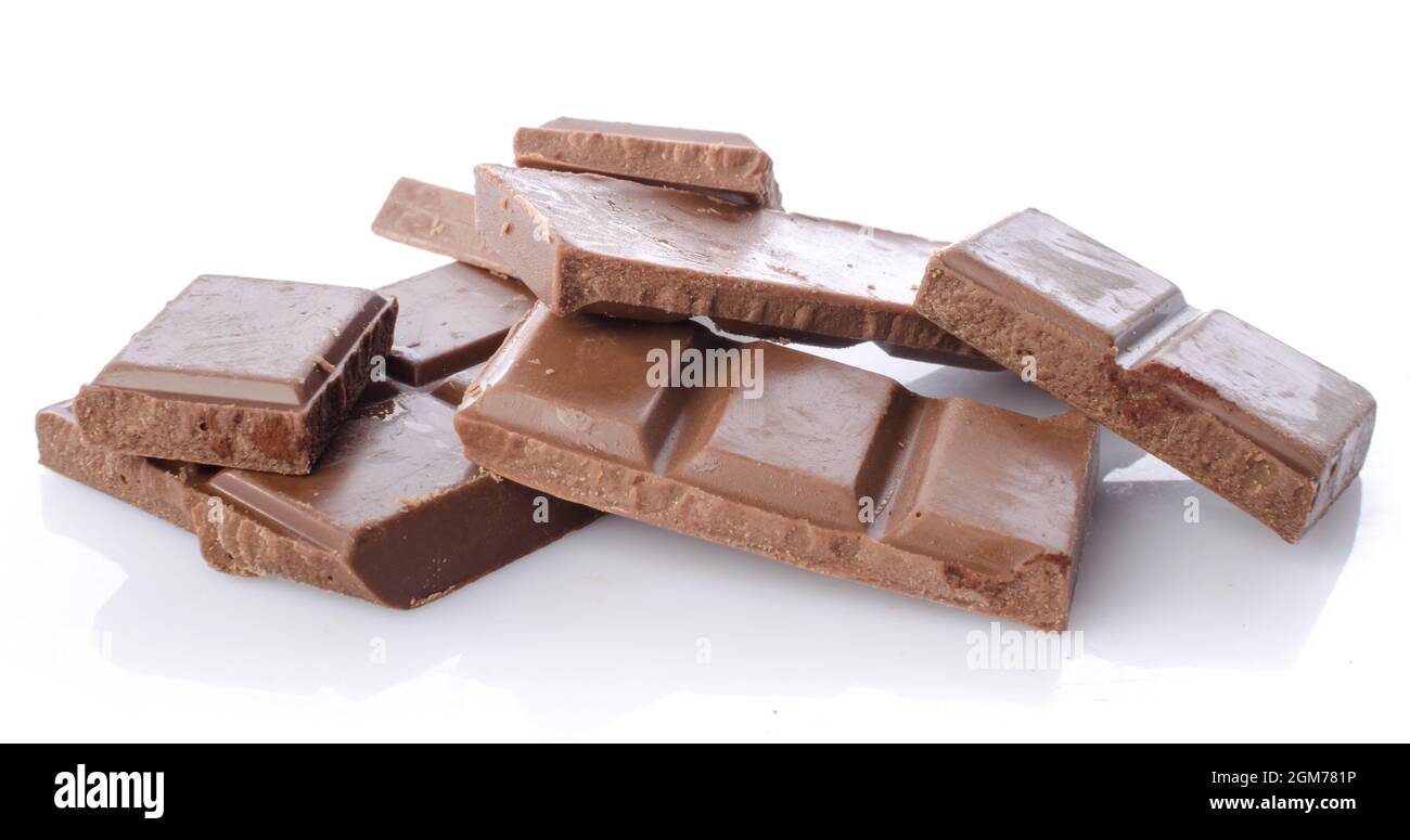 Chocolate squares, isolated on white Stock Photo - Alamy