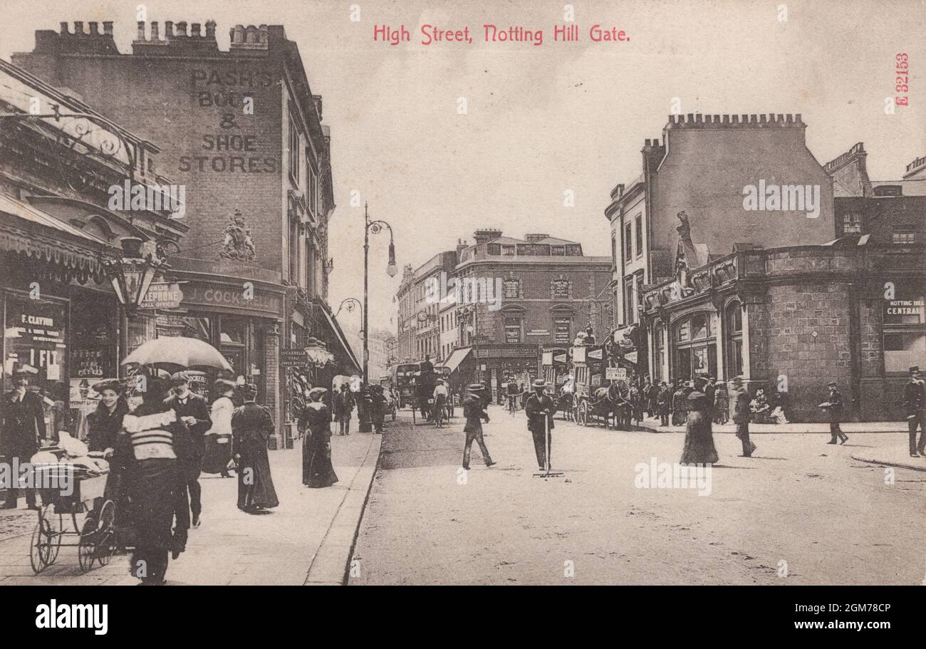 Notting Hill Gate tube station London c.1905 Vintage Edwardian postcard ...