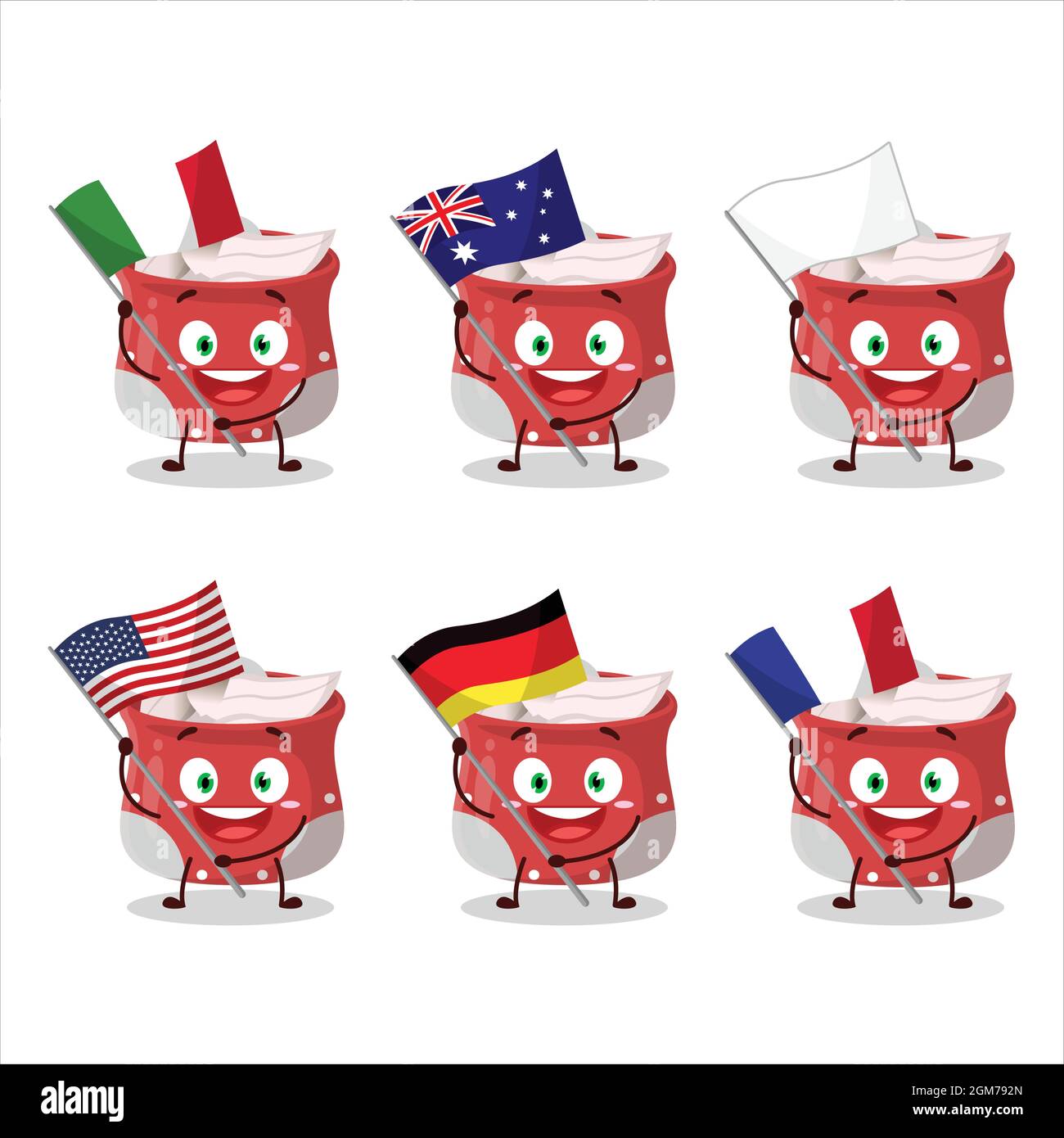 Bay leaf cartoon character bring the flags of various countries. Vector ...