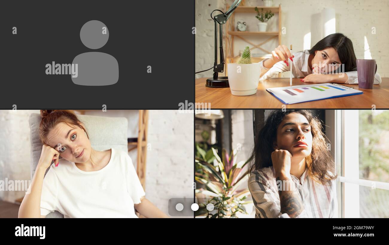 Waiting for teacher. Team working, students at online lesson, class via ...