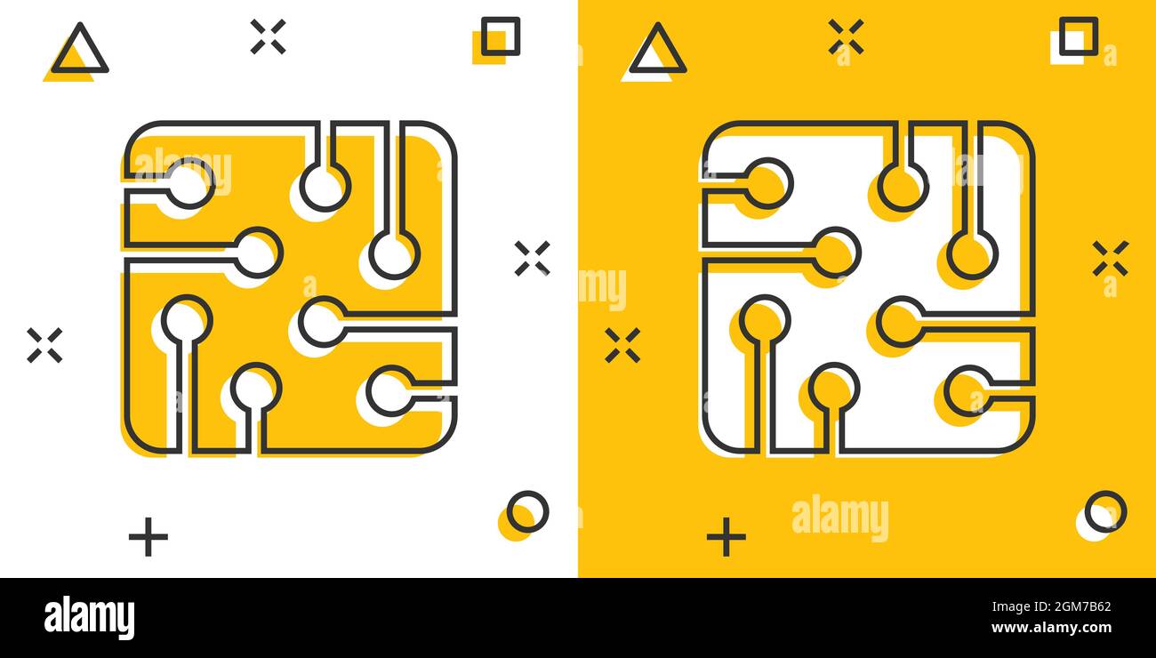 Computer cpu icon in comic style. Circuit board cartoon vector ...