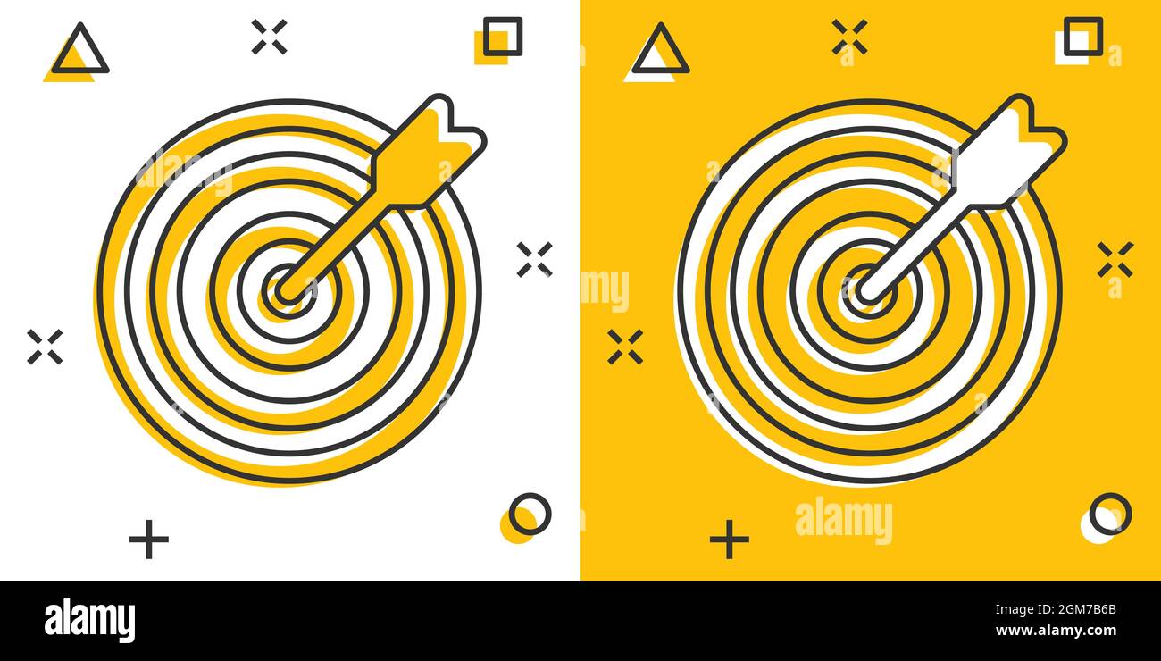 Target icon in comic style. Darts game cartoon vector illustration on ...
