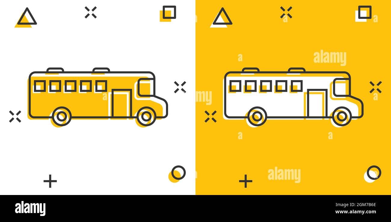 Bus icon in comic style. Coach cartoon vector illustration on white ...