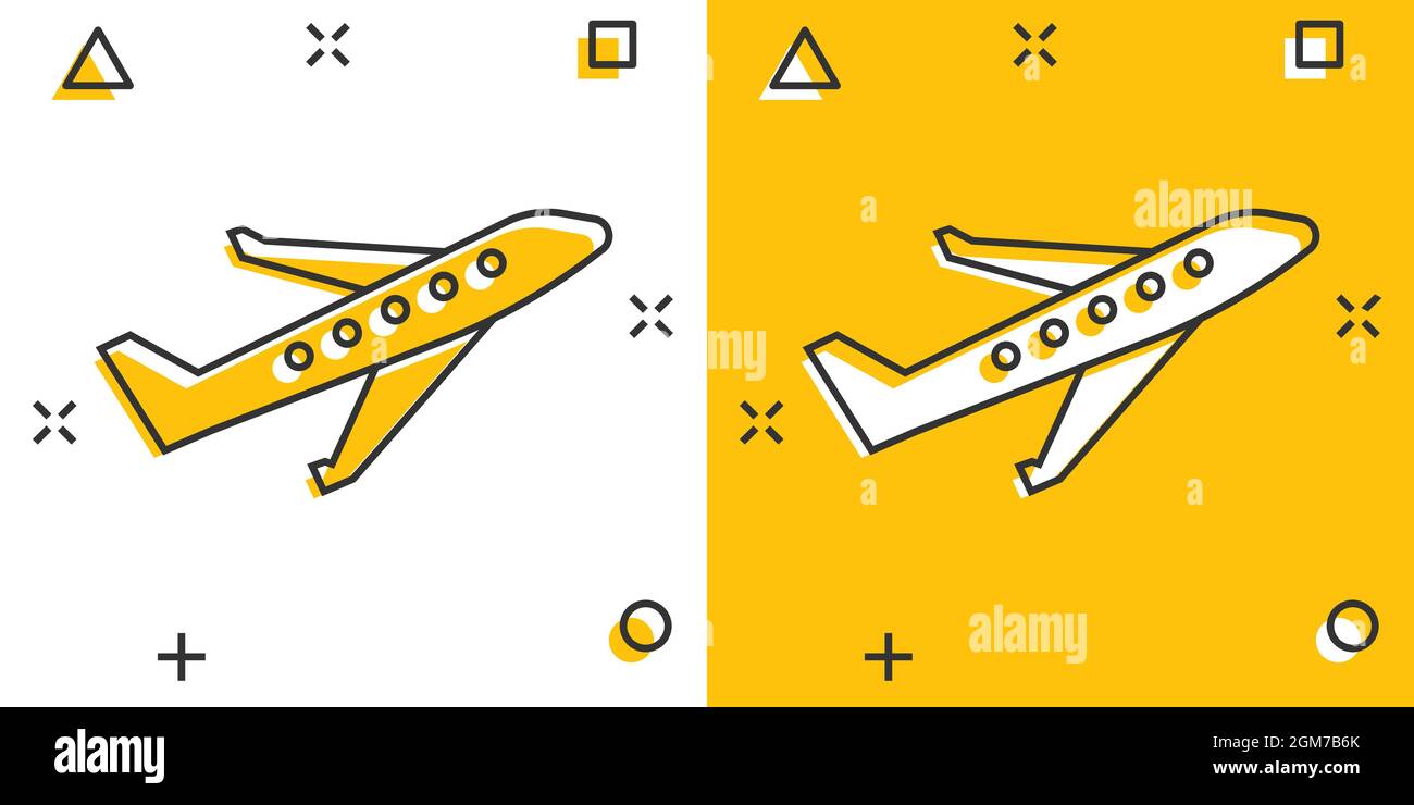 Plane icon in comic style. Airplane cartoon vector illustration on ...