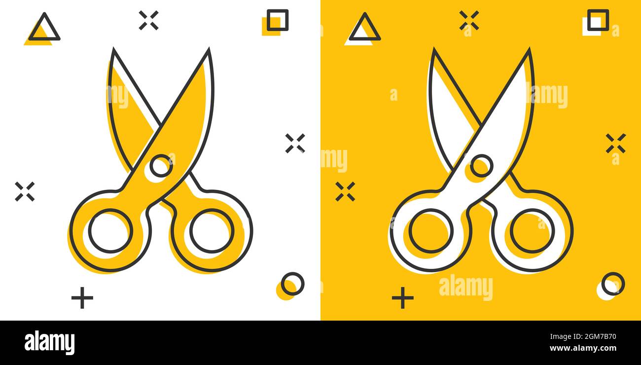 Scissor icon in comic style. Cut equipment cartoon vector illustration ...