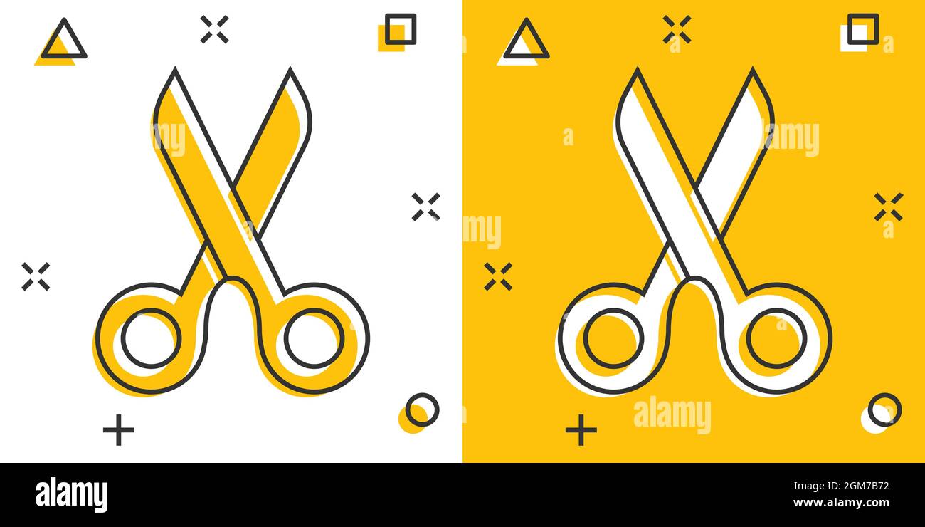 Scissor icon in comic style. Cut equipment cartoon vector illustration ...